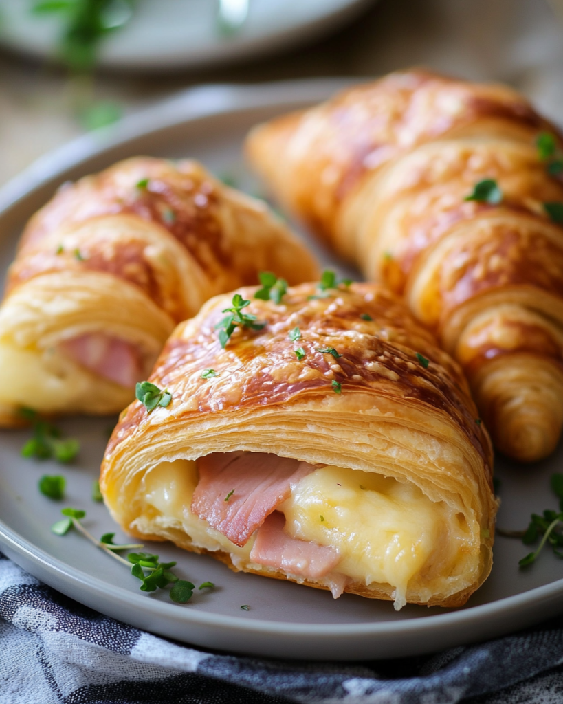 Baked Ham and Cheese Croissants - Simple Whisk Baked Ham and Cheese ...